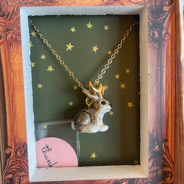 Gold Jackalope Necklace | Handcrafted Porcelain Jewelry | Camp Hollow ...