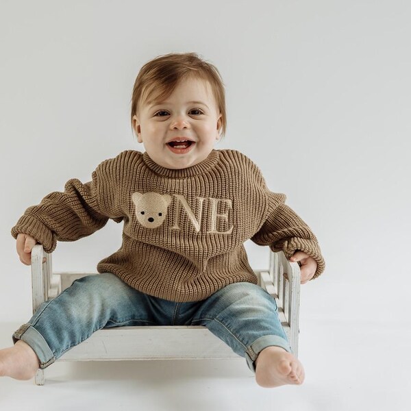 Baby Boys "beary First Birthday" Sweater - Girls One Embroidered ...