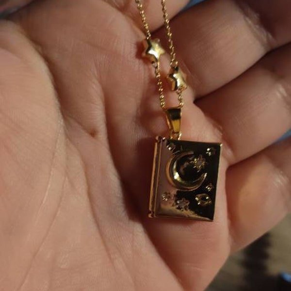 Moon and Star Locket Pendant, Locket Pendant , Square Locket, Gift for ...