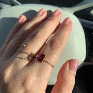 Rectangle Eternity Gold Band Ring 14k Solid Gold Puffy Wedding Band 2 ...