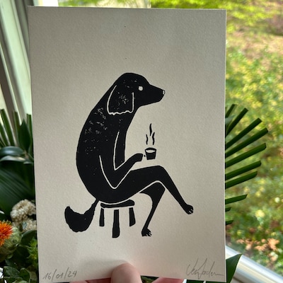 Linocut dog & Bean Linoprint - Etsy