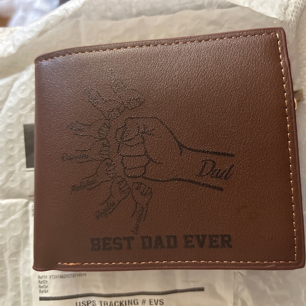 Personalized Fist Bump Dad Kids Pet Leather Wallet, Custom Family Name ...