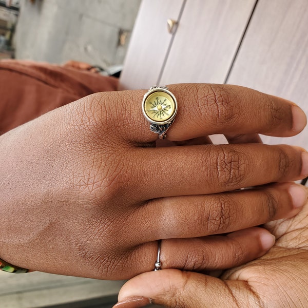 Working Compass Ring Sterling Silver, Silver Twig Ring, Compass Jewelry ...