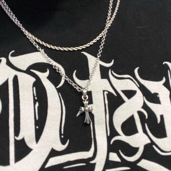 Ch Gothic Style Y2k .925 Silver Diamond Cross Necklace Chrome Chain ...
