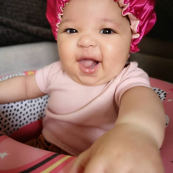 Pink Satin Baby Hair Bonnet, Hair Bonnets for Kids, Baby Bonnet ...