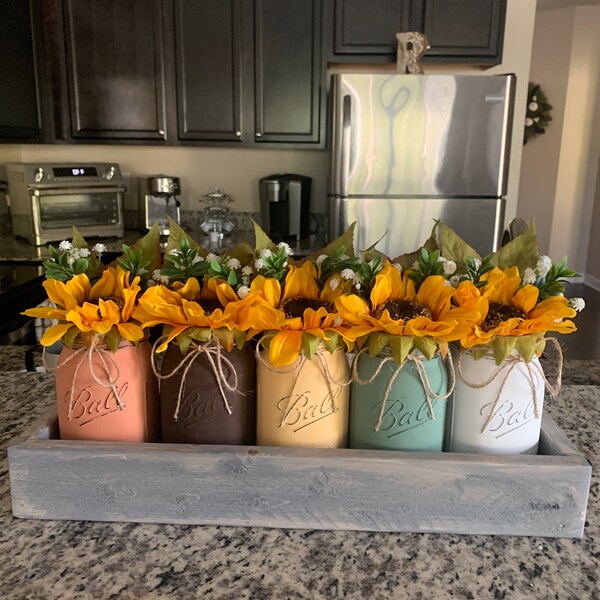5 Mason Jars With Sunflowers/farmhouse Decor/table Centerpiece/home ...
