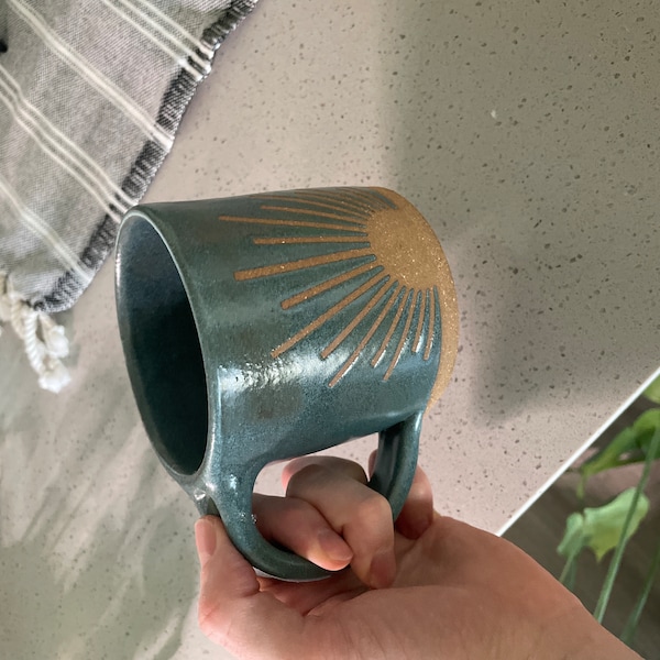 Solstice Mug: Handmade Pottery Mug With Sun Design, Ceramic Coffee Cup ...