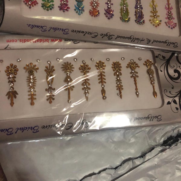 Long Gold Premium Bindis With Orange Stone. Pretty Fancy Bindi Face ...