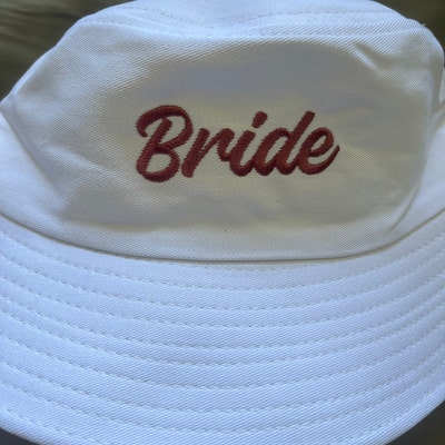 Bride Bucket Hat White, Black, Pink Embroidered Cotton Sun Hat, Hens ...