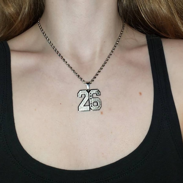 Custom Frosted Sport Number Necklace With Name|year Necklace ...