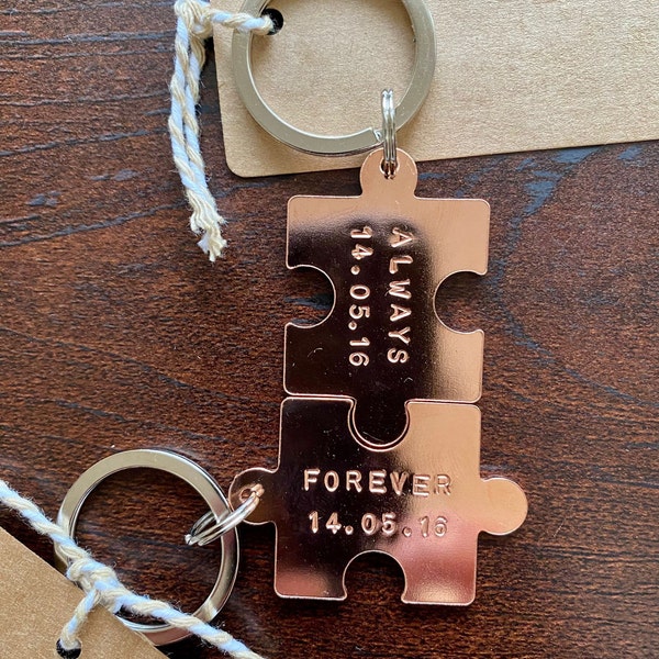 Interlocking Jigsaw Puzzle Keyring, Personalised in Copper, Brass or ...