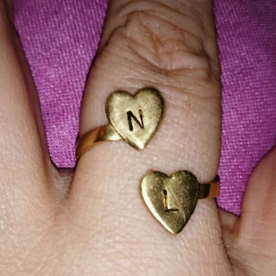 Personalized Initial Ring Gold Two Heart Initial Statement Ring - Etsy
