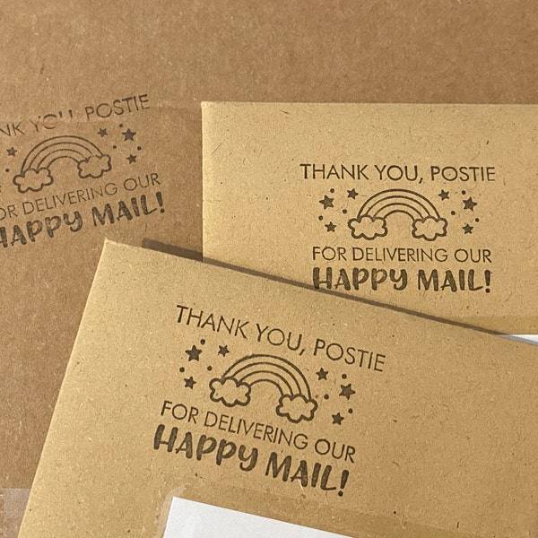 Thank You Postie Postman Rainbow Happy Mail Rubber Stamp - Etsy