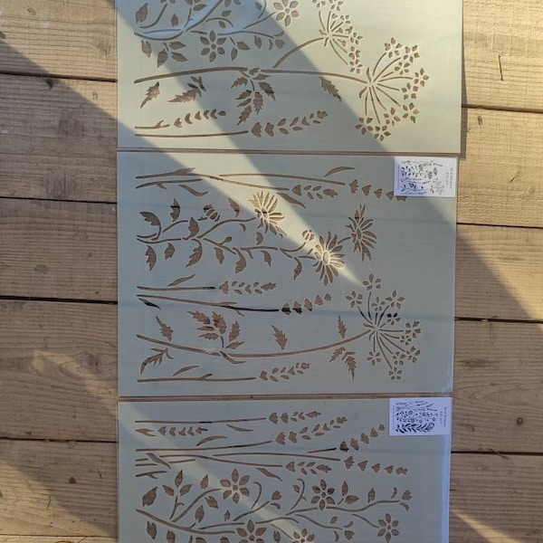 STENCIL 'wild Meadow1 Daisy' Repeat, Flower & Leaves, Furniture, Plaster, Crafts, Reusable ...