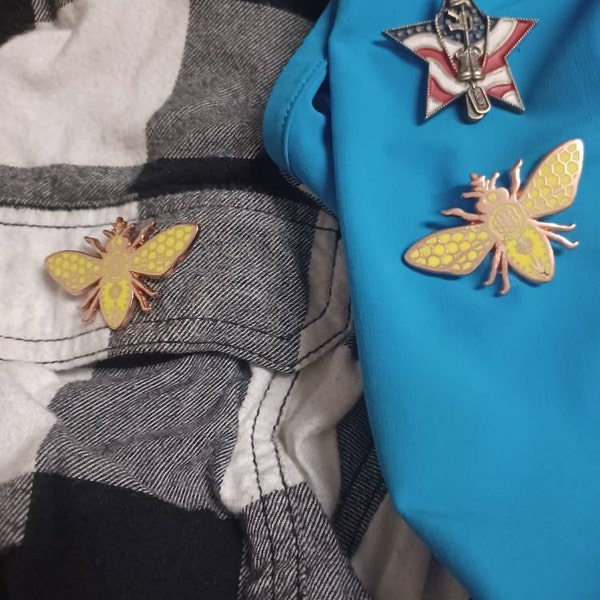 Honeybee Hard Enamel Pin / Protector Pollinator / Honeycomb Bee Copper ...