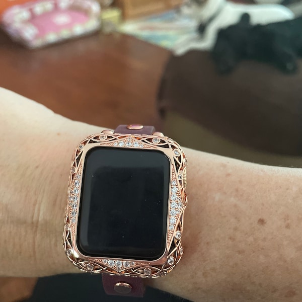 41mm 45mm Rose Gold Apple Watch Case Swarovski Crystal Bumper ...