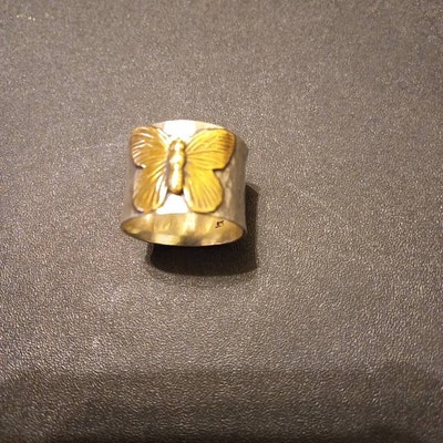 Butterfly Ring, Sterling Silver Wide Band, Brass, Gold Color on Golden ...