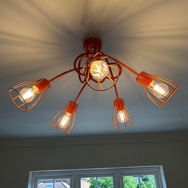 5 Colored Cage Lights Branching Semi Flush Mount Ceiling Light Fixture ...