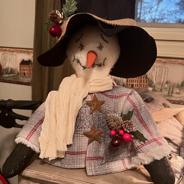 Primitive Snowman Pattern Snow Thyme Snowman Stump Doll Snowman Instant ...