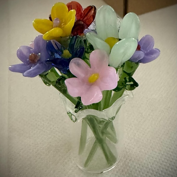 Mini Glass Flower Bouquet Set,birth Month Flower,mini Floral Figurine ...