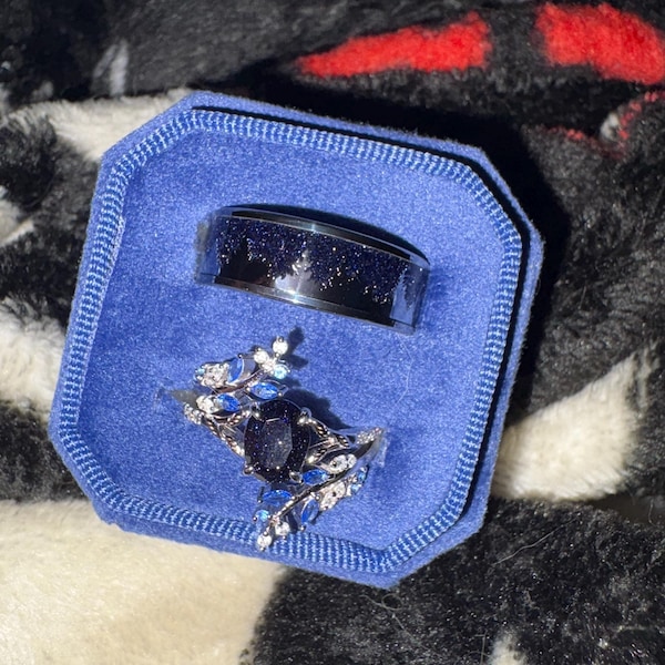 Starry Night & Trees Couples Ring Set- Galaxy Sandstone His and Hers ...