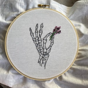 Skeleton Hand Embroidery Pattern Lavender Anatomical Skeletal Gothic ...