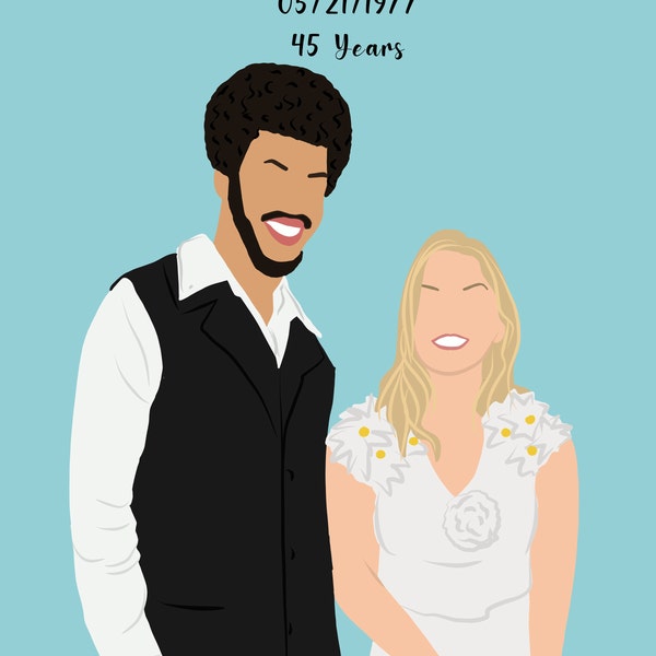 Faceless Wedding Portrait, Anniversary Gift, Custom Minimal ...