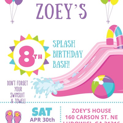 Editable Water Slide Birthday Splash Party Invitation BLUE - Etsy
