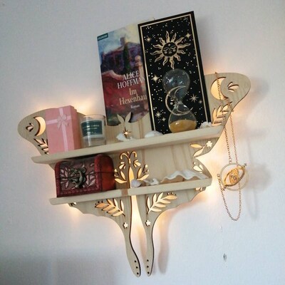 Luna Moth Shelf, Luna Moth Lamp, Luna Moth, Wooden Crystal Shelf, Luna ...
