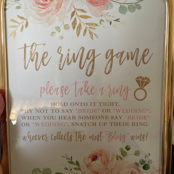 Bridal Shower Game, the Ring Game, Please Take a Ring Sign, Printable ...