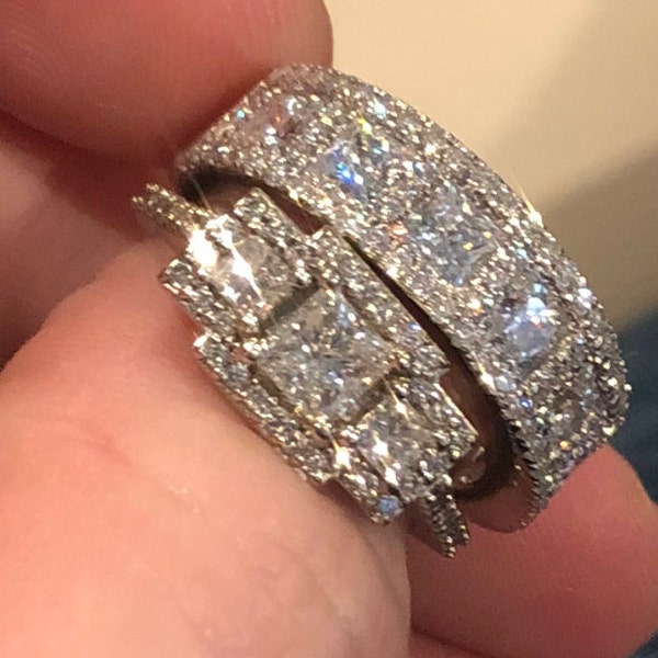 Wide Band Ring, Big Diamond Antique Ring, 10 MM Round Cut Colorless ...