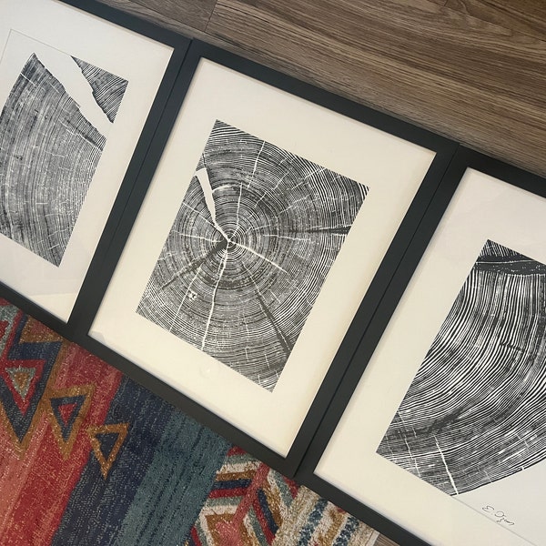 Old Ash Tree Ring Print, Tree Ring Wall Art, 24x36 Linocut Oversized ...