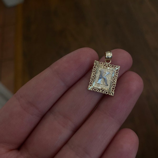 14K Solid Gold Pendant Square Initial Letter Small Charm A-Z ...