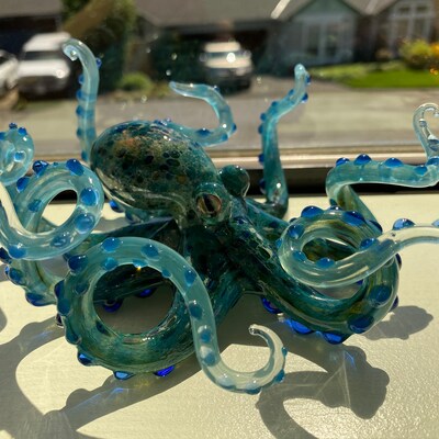 Blue Blown Glass Octopus Sculpture - Etsy