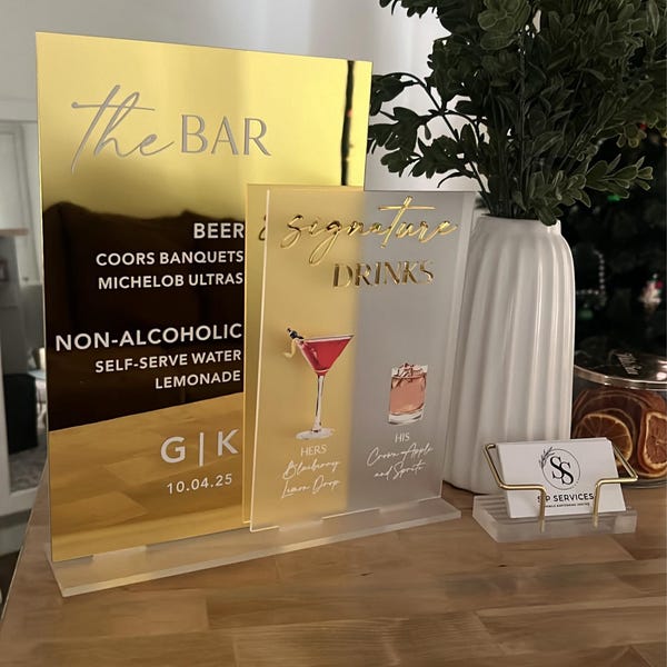 Black and Gold Mirror Bar Menu, Open Bar Wedding Sign, Wedding Bar Sign ...