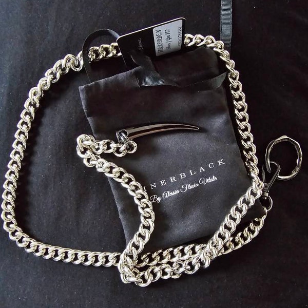 Men’s Sexy Bondage Black Metal Chain Leash, Horn Pendant Necklace ...