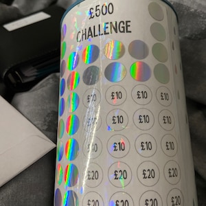 500 & 1000 Holographic Tin Tracker Sticker Money Saving Challenge Cash ...