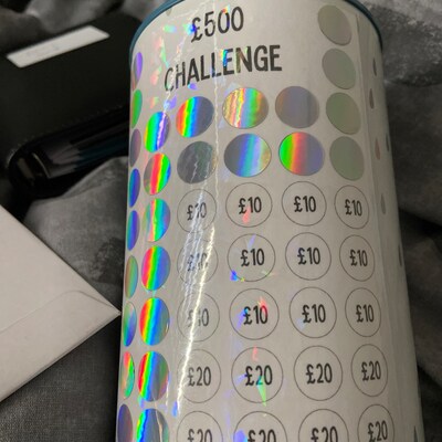 500 & 1000 Holographic Tin Tracker Sticker Money Saving Challenge Cash ...