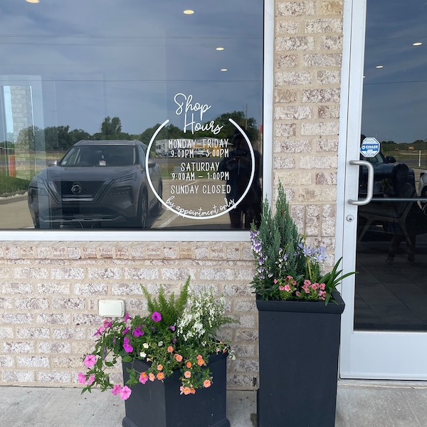 Business Opening Hours Decal or Static Cling - Open to Close - Hours of ...