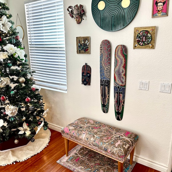 Animal Print Ottoman Bench 18x36", Kilim Rug Upholstered Footstool ...