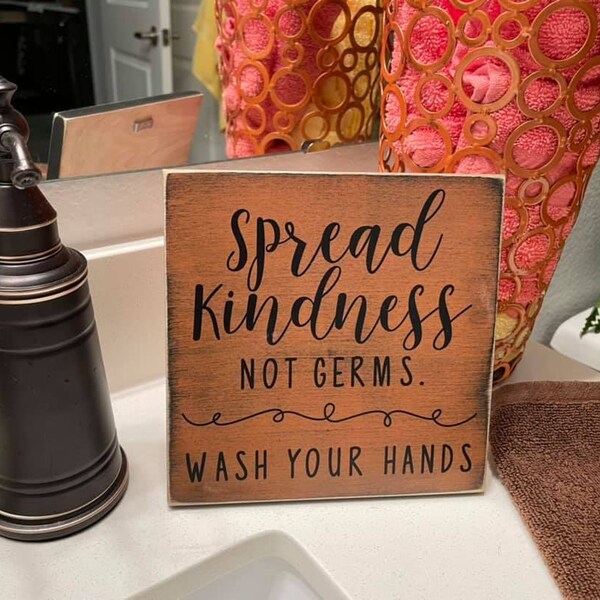 Spread Kindness Not Germs Wash Your Hands Wood Sign, Restroom Sign ...