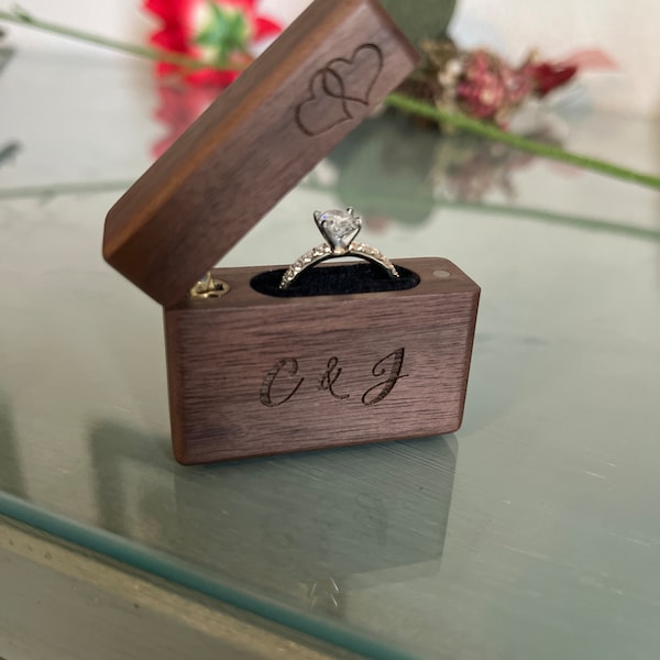 Flip Wood Ring Box - Engraved Secret Single Ring Engagement Ring Box ...
