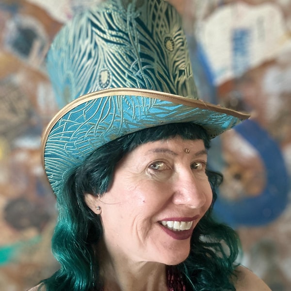 Turquoise Top Hat, Peacock Top Hat, Teal Top Hat, Festival Hat ...