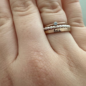 Cursive Name Ring Set Name and Birthstone Rings Gold Name Rings ...