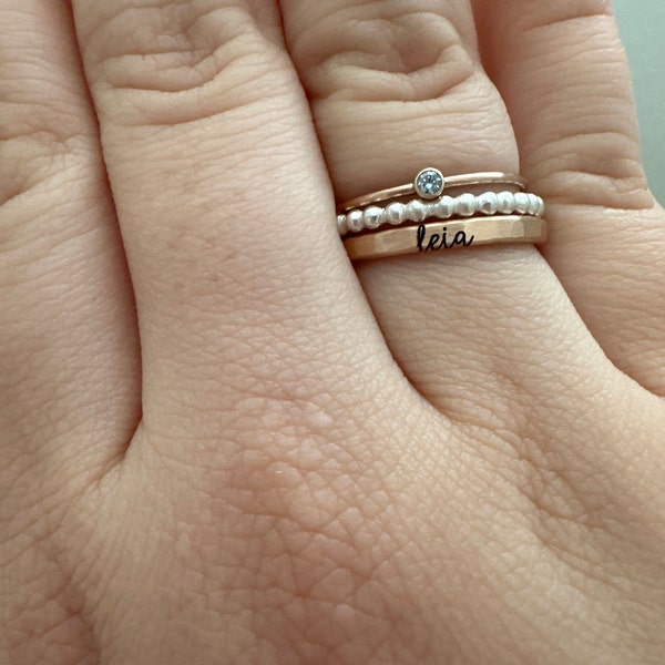 Cursive Name Ring Set | Name and Birthstone Rings | Gold Name Rings ...