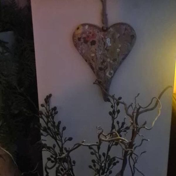 Rustic Love: Artfully Painted Wooden Heart With Delicate Floral Accents ...