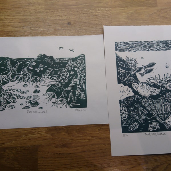 Original Handprinted Linocut Olive Palm Linoprint Abstract Minimal ...