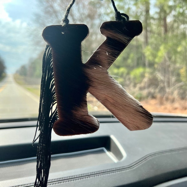 Custom Genuine Cowhide Western Rear View Mirror Hangers and Initial Car ...