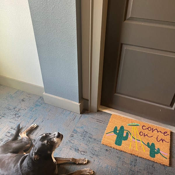 UFO Coir Doormat, Colorful Boho Decor for Your Front Porch Entry ...