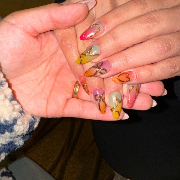 Cleo Sol Inspired Nails/brown Nails/ Neosoul Nails/ 3D Press on Nails ...